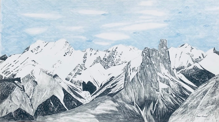 Graphite and colored pencil drawing of Mountains. Mt Edith from Sanson ...